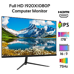 PC Monitor，23.8 Inch LED Computer Monitor，1080P Full HD,Low Blue Light，75Hz, IPS，Frameless Desktop Display，HDMI VGA,VESA Mounting