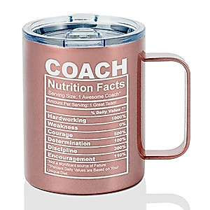 Onebttl Coach Gifts, Funny Gift Idea for Appreciation, Christmas, Birthday, 12oz Stainless Steel Insulated Travel Coffee Mug - Coach Nutriton Facts RoseGold