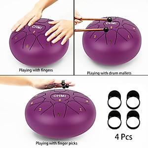 Steel Tongue Drum, 11 Notes 10 inches Rain Drum for Garden Instrument with Bag, Music Book, Mallets, Finger Picks, Drum Mallets Holder, for Camping, Meditation or Yoga (Blue)