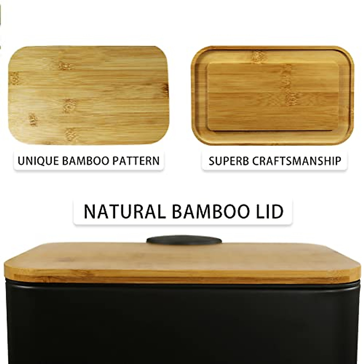SIDIANBAN Small Trash Can with Bamboo Lid Soft Close and Foot Pedal, 1.3Gal/5L Rectangular Garbage Can with Inner Wastebasket for Bathroom,Bedroom, Office, Kitchen, Black