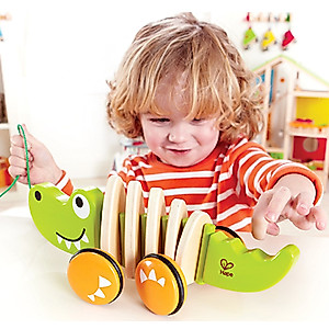 Hape Wooden Walk-A-Long Croc for Babies| Pull & Pull Walking Toy for Toddlers 12 Months and Up