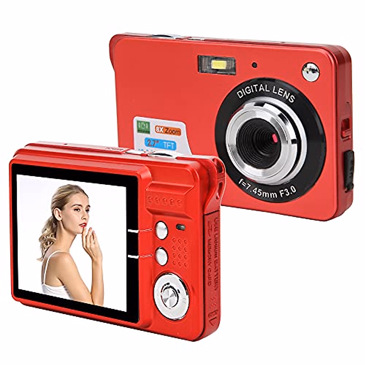 Digital Camera 8X Zoom Card Digital Camera 5 Mp 2.7In LCD Display Maximum Support 32Gb Memory Card Builtin Microphone(Black) Digital Camera (Red)