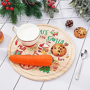 AnyDesign Santa Cookie Plate Round Christmas Wooden Santa Treat Plate Xmas Eve Santa Treat Board Cute Plate Platter Mat Wooden Tray Plate for Christmas Decoration Supplies