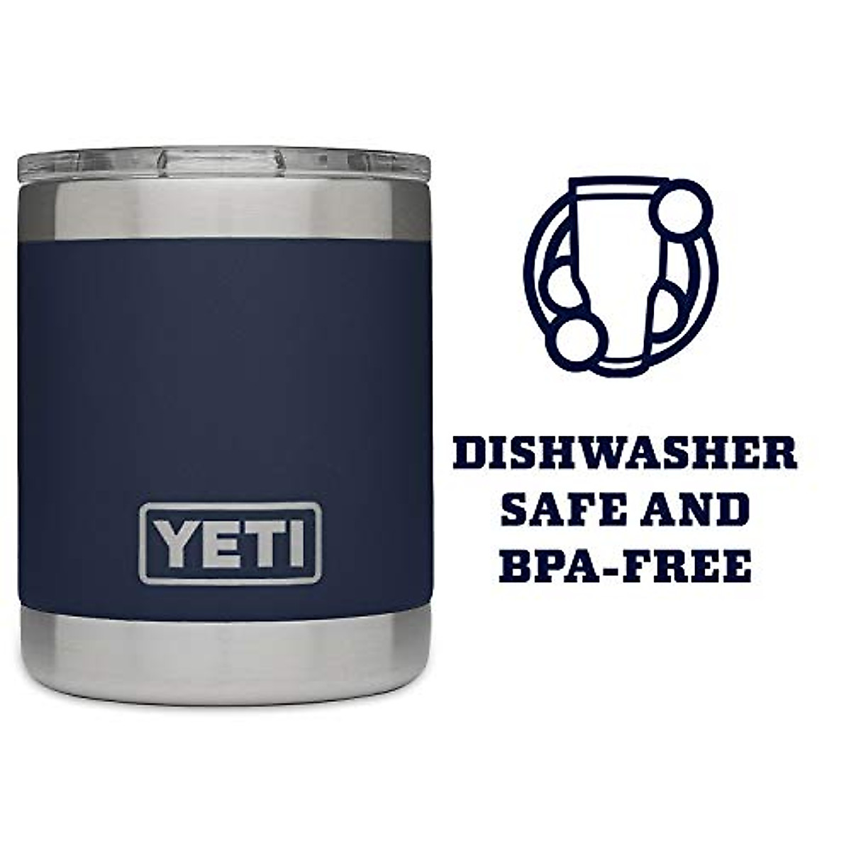 YETI Rambler 10 oz Lowball, Vacuum Insulated, Stainless Steel with MagSlider Lid, Navy