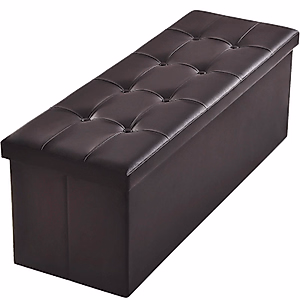 Camabel 43 inch Folding Ottoman Storage Bench Cube Hold up 700lbs Faux Leather 125L Storage Chest with Memory Foam Seat Footrest Padded Upholstered Stool for Bedroom Box Bed Coffee Table Brown
