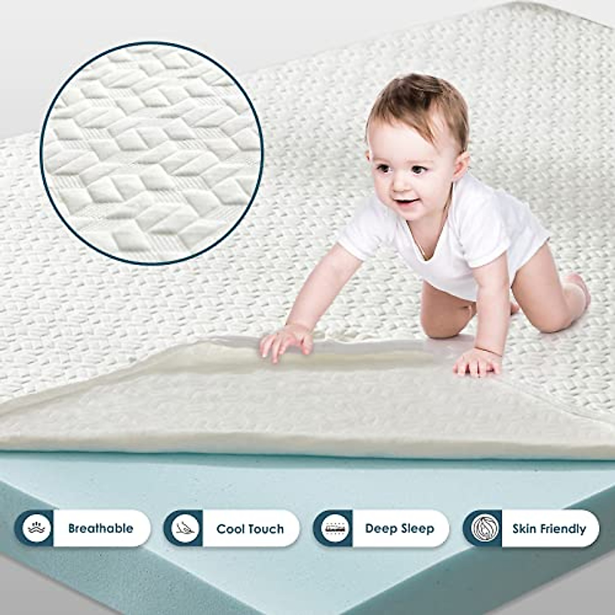 King Size 3 Inch Memory Foam Mattress Topper, Gel-Infused Cooling Bed Topper with Removable & Washable Bamboo Fiber Cover, Zipper Closure