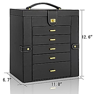 AKOZLIN Huge Jewelry Box Organizer Functional Lockable, Extra Large Leather Jewelry Storage Case for Women Girls Ring Necklace Earring Bracelet Holder Organizer with Mirror Black