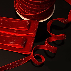 Christmas Ribbon Red Velvet 10 Yards Gold Wire Artificial Glitter Ribbons for Gift Wrapping DIY Hair Bowknot