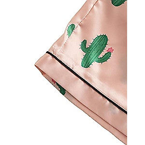 SweatyRocks Women's Short Sleeve Sleepwear Button Down Satin 2 Piece Pajama Set Pink Small