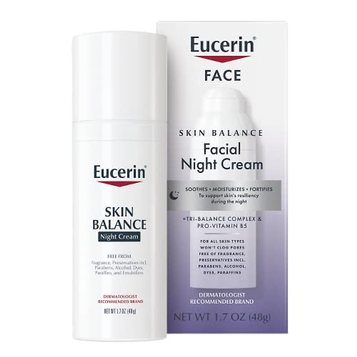 Eucerin Skin Balance Night Cream, Sensitive Skin Face Moisturizer Enriched with Tri-Balance Complex, 1.7 Oz Bottle
