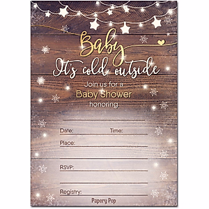 30 Baby Shower Invitations for Boy or Girl with Envelopes (30 Pack) - Baby It's Cold Outside - Gender Neutral - Fits Perfectly with Rustic Wooden Baby Shower Decorations and Supplies