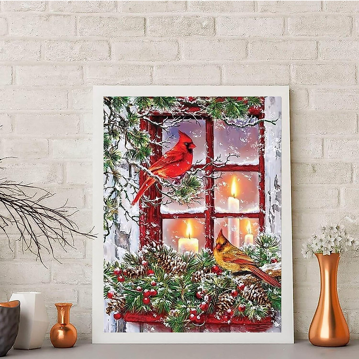 SOTYIOO Christmas Diamond Painting Kits for Adults. Bird Diamond Art Full Drill Round Gem Art 5D Diamond Dots Suitable Home Wall Decor 12x16inch