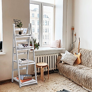 ECOMEX 4 Tier Foldable Bookshelf Storage Rack for Home Bedroom Office, Paint White