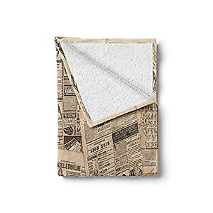 Ambesonne Antique Throw Blanket, Newspaper Pages with Advertising and Fashion Magazine Woman Edwardian Publicity Image, Flannel Fleece Accent Piece Soft Couch Cover for Adults, 50" x 60", Cream