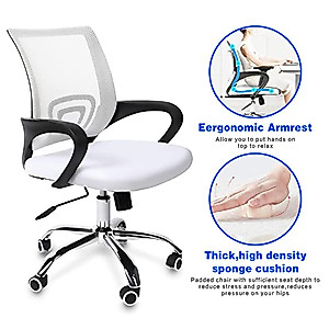 YSSOA Task Mesh Computer Wheels and Arms and Lumbar Support Study Chair for Students Teens Men Women for Dorm Home Office, Adjustable Height, White