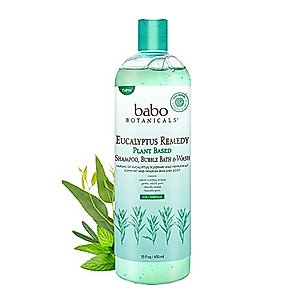 Babo Botanicals Eucalyptus Remedy Plant-Based 3-in-1 Shampoo, Bubble Bath & Wash - with Vapors of Eucalyptus, Rosemary & Peppermint - For Babies, Kids or Sensitive Skin - EWG Verified - 15 fl. oz.