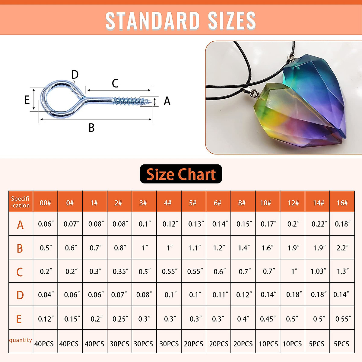 Tanstic 300Pcs 13 Sizes Zinc Plated Eye Bolts Screw Eyes Assortment Kit, Screw-in Eye Bolts Screw Eyes Hooks Screw in Hooks Ceiling Hanging Hooks for Home Workplace Office