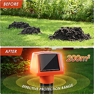 2024 Solar Mole Repellent Stakes, 4 Pack Ultrasonic Animal Repellent Outdoor with Flash Light for Mole Groundhog Vole Gopher Snake Armadillo, Waterproof Sonic Burrowing Mole Deterrent for Lawn Yard