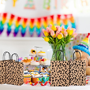Tinlade Leopard Print Goodies Bags Animal Print Party Bags Paper Jungle Safari Party Favors for Kids Wild Life Animal Birthday Baby Shower Party Supplies (16 Pcs)