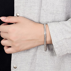 Dankadi Men Italian Solid 925 Sterling Silver Herringbone Bracelet 6MM flat Snake Chain 6.5 "7" 7.5 "8" 8.5 "9" Women Bangle Fine Jewelry gift (Silver, 7.5 inches)