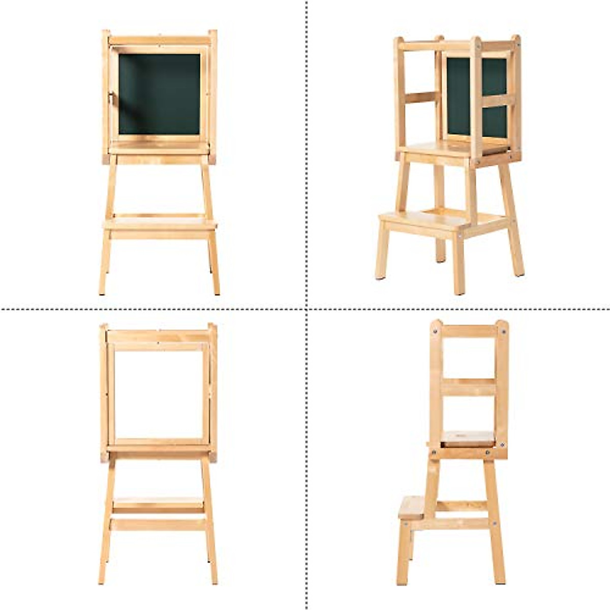 HOUCHICS Toddler Wooden Step Stool, Solid Birch Wooden Children Standing Tower, Helper of Kitchen Tower for Kitchen, Bathroom