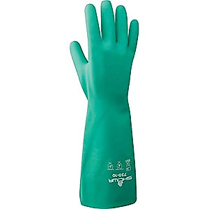 SHOWA 730 Nitrile Cotton Flock-lined Chemical Resistant Glove, Large (Pack of 12 Pairs),Light Green