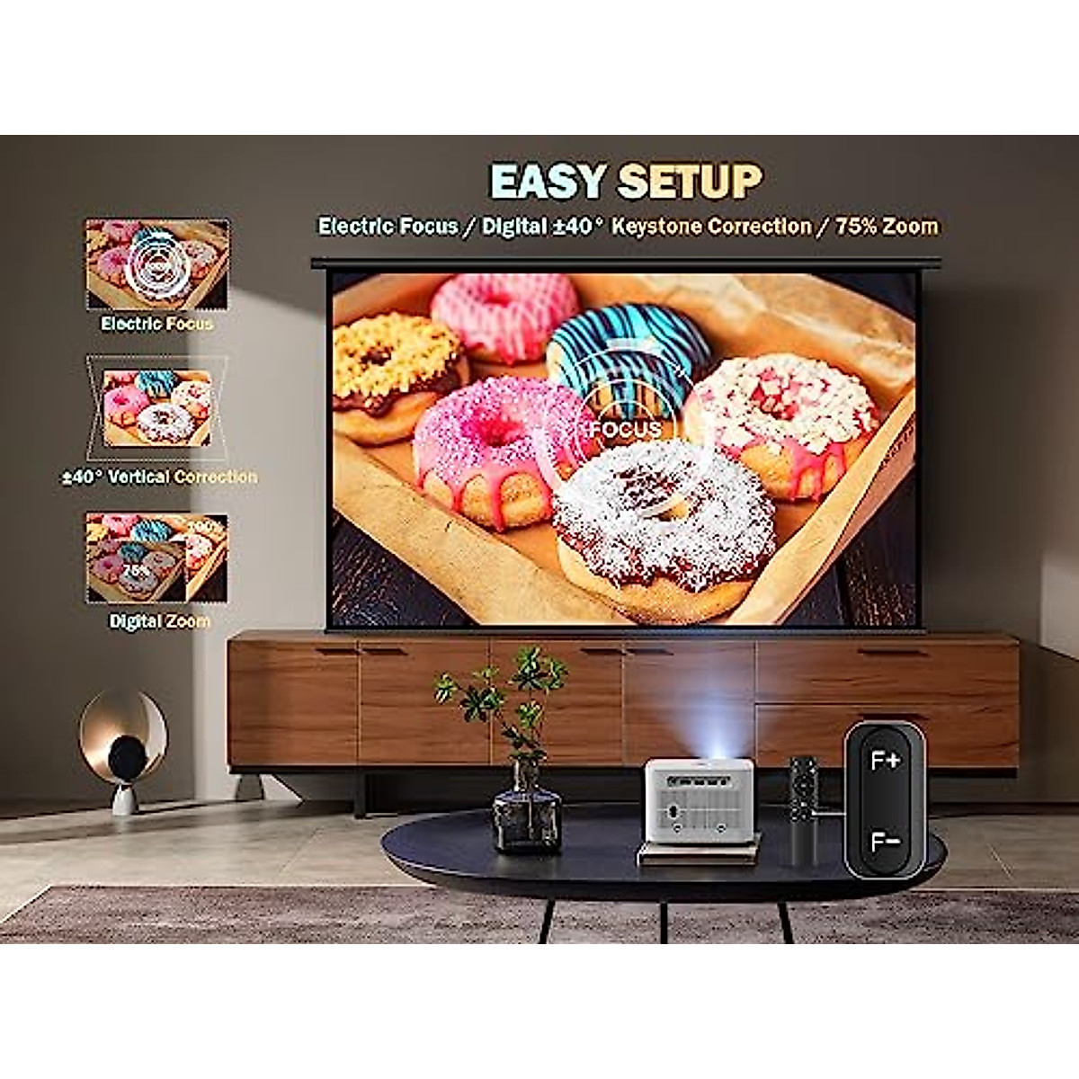 [Electric Focus] 5G WiFi Mini Bluetooth Projector 4K Support, 300 ANSI HD 1080P Portable Video Projector, ±40° Vertical Keystone|Zoom|Timer, DBPOWER Smartphone Projector Outdoor Movie for PC/TV(White)