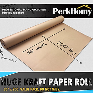 PerkHomy 36" x 2,400" (200') Brown Kraft Paper Roll for Craft Bulletin Board Paper Kids Art Table Covering Crafting Gift Wrapping Bouquet Packing Parcel 70GSM 50LB (Brown, 36" x 200')