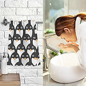 Jucciaco Cute Penguins Pattern Cotton Towels for Bathroom, Soft Absorbent Hand Towel Set of 2 for Yoga Gym Kitchen Decorative, 16x28 inch