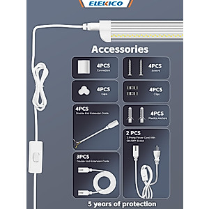 ELEKICO 4 Pack 2ft Led Shop Lights, 6000k 40w 5600lm 24 Inch Led Light Fixture Power Cord Wth on/Off Switch, Linkable 2ft Led Shop Light for Small Garage Ceiling Storage Area Workbench Basement Attic