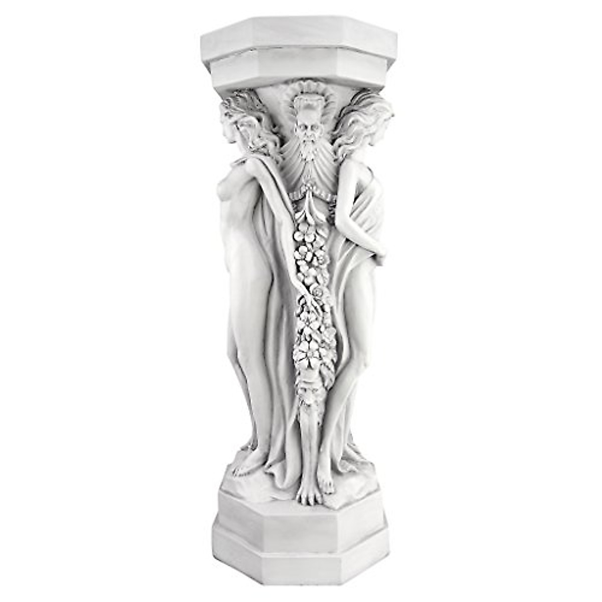 Design Toscano Column of Maenads Women Indoor/Outdoor Sculptural Display Pedestal Plant Stand, 28 inches tall, Cast Stone Resin, Antique Stone Finish