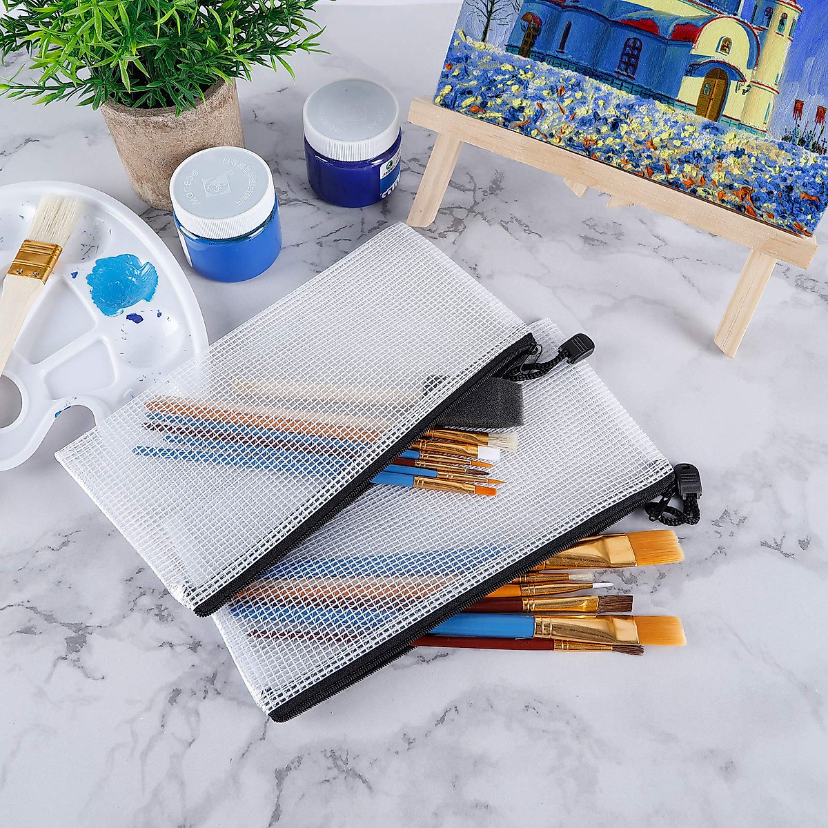 EOOUT 24pcs Mesh Pouch Bags, 9.5x4.5 Inches Waterproof Black Bags, Bill Size Organizing Storage with Zipper, Small Pouches for School, Classroom, Office and Bill