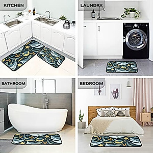 Funny Shark Fish Kitchen Rugs and Mats Set 2 Piece Non Slip Washable Runner Rug Set of 2 for Kitchen Sink Floor Home Decor Laundry