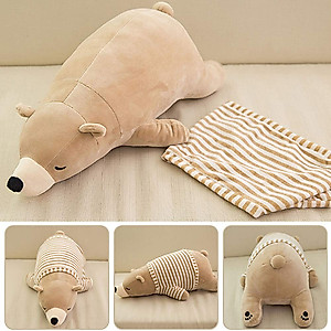 MMTTAO Polar Bear Plush Toy, 14" Brown Sleeping Stuffed Animal, Soft Huggable Doll for Kids & Adults