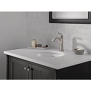 Delta Faucet Geist Single Hole Bathroom Faucet Brushed Nickel, Chrome Bathroom Faucets for Sink 1 Hole, Bathroom Sink Faucet, Drain Assembly Included, SpotShield Brushed Nickel 15864LF-SP