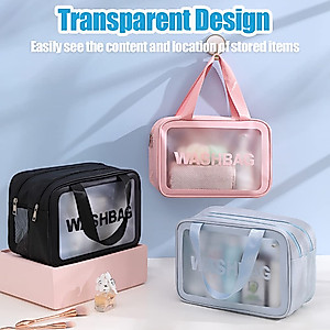 YIMIKE Travel Toiletry Bag, 2 in 1 Large Clear Makeup Bags,Cosmetics Bag,Transparent Skin Care Bag for Toiletries,Waterproof & Draining,PVC Toiletry Organizer Thickened Wash Bag for Women Men