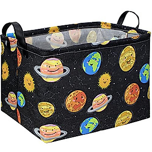 HIYAGON Kids Storage Basket Baby Boy Basket Gift Basket Empty Cute Toy Storage Bin Organizer Box Rectangular Room Decor for Home,Books(Planets)