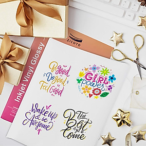 Premium Printable Vinyl Sticker Paper for Your Inkjet Or Laser Printer - 15 Glossy White Waterproof Decal Paper Sheets - Dries Quickly and Holds Ink Beautifully