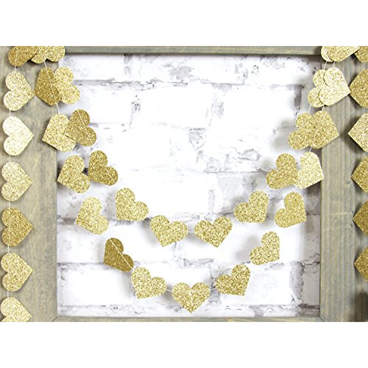 SHTWX 2-Pack,Gold Glitter Heart Paper Garland,Heart Garland,Christmas Garland, Gold Garland,Beautiful Garland, Paper Garland, Rustic Wedding, Christmas Decor, Party Garland (Gold,Glitter)