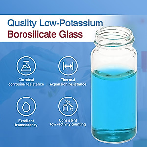 ALWSCI 20 ml Scintillation Vials Liquid Borosilicate Glass Sample Scintillation Counting Vials, 22-400 White Screw Cap, Silver Aluminum Foil Liner, Pack of 100