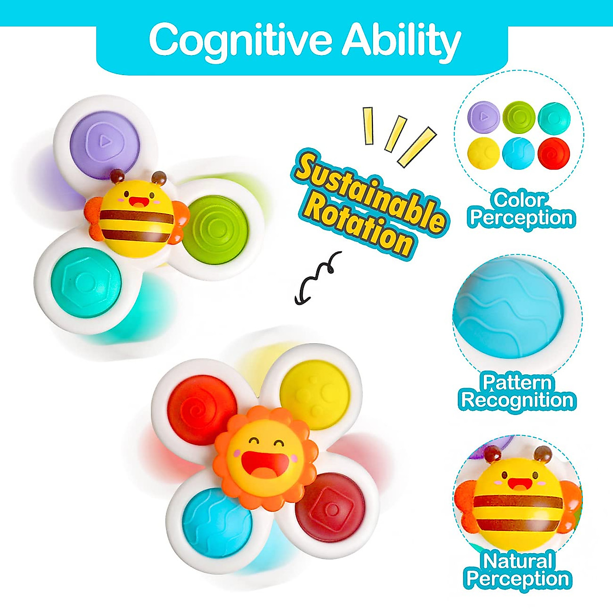 NAODONGLI 3PCS Suction Cup Toy for Baby 12-18 Months Spinning Sensory High Chair Toys Car Window Airplane Travel Toys First Birthday Easter Gift for Toddlers 1 2 3 Year Old Boys Girls