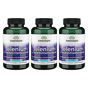Swanson Selenium (L-Selenomethionine) - Herbal Supplement Promoting Heart Health & Prostate Health - May Support Immune System & Thyroid Health - (300 Capsules, 100mcg Each) 3 Pack