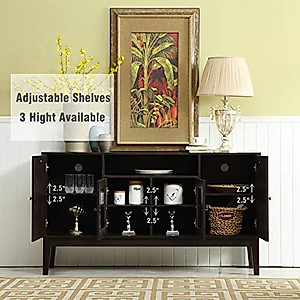 Mixcept 60" Modern Solid Wood Sideboard Buffet Table Storage Cabinet Tall Console Table with 4 Doors, Espresso