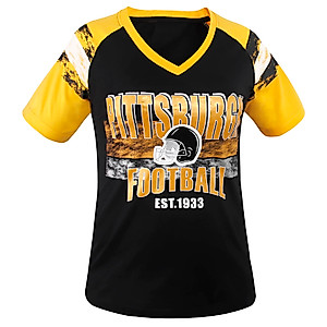 Geneisteck Womens Football Fans V Neck City Raglan T-Shirts - Black & Yellow Large