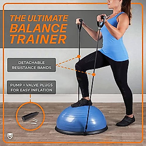 URBNFit Half Balance Ball - Yoga Ball Balance Trainer for Core Stability & Full Body Workout at Home or Gym - Resistance Bands, Pump and Exercise Guide Included - Black