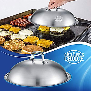 Grillers Choice Griddle Accessories, Flat Top Grill Accessories.Commercial Quality Cast Iron Grill Press and Melting Dome. Griddle Grill Dome for Cooking and Griddle Cheese Press.