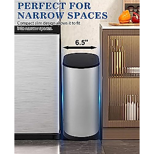 IRISVO Bathroom Trash Can with Press Top Lid, 2.1 Gallon Small Slim Trash Can, Stainless Steel Narrow Garbage Can Wastebasket Trash Can,Removable Liner Bucket Trash Bin for Bathroom,Bedroom(Silver)