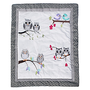 BabyFad Owl Grey White Nursery 9 Piece Baby Crib Bedding Set 100% Cotton