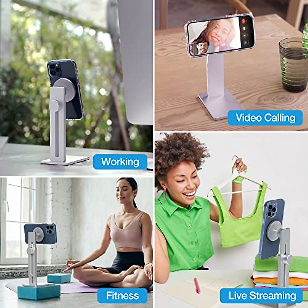 AluDisc Pro 360°-Directional Magnetic Aluminum Desk Phone Stand Tilt Swivel Rotate Angle Adjust Height 12" for All iPhone 15/14/13/12 Samsung Galaxy Note All Smartphones and Nintendo Switch (ST-520SI)