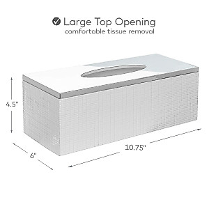 Creative Scents Estella Rectangle Tissue Box Cover - White Tissue Box Holder Rectangular - Decorative Tissue Holder for Bathroom - Elegant White Bathroom Accessories Decor